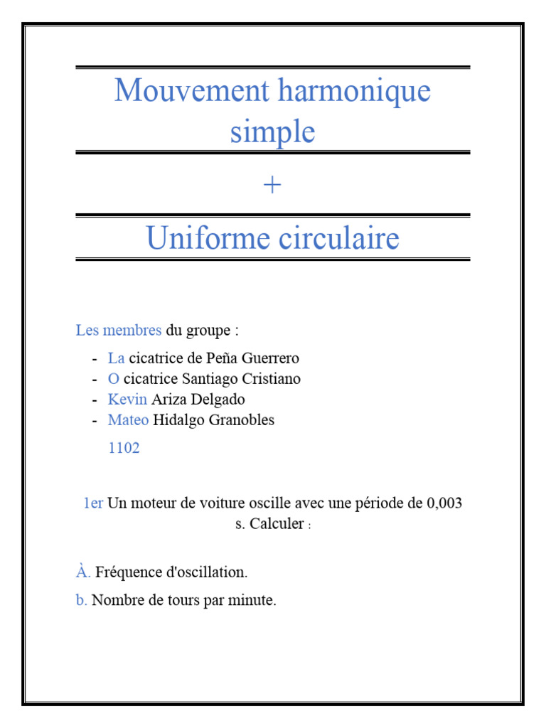 Mouvement Harmonique Simple - Physique | PDF | Mécanique | Oscillation
