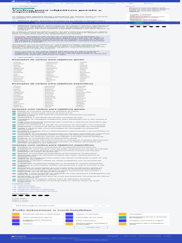 50 Exemplos de Verbos para Objetivos Gerais e Específicos | Download ... 50 Exemplos de Verbos para Objetivos Gerais e Específicos | Download ...