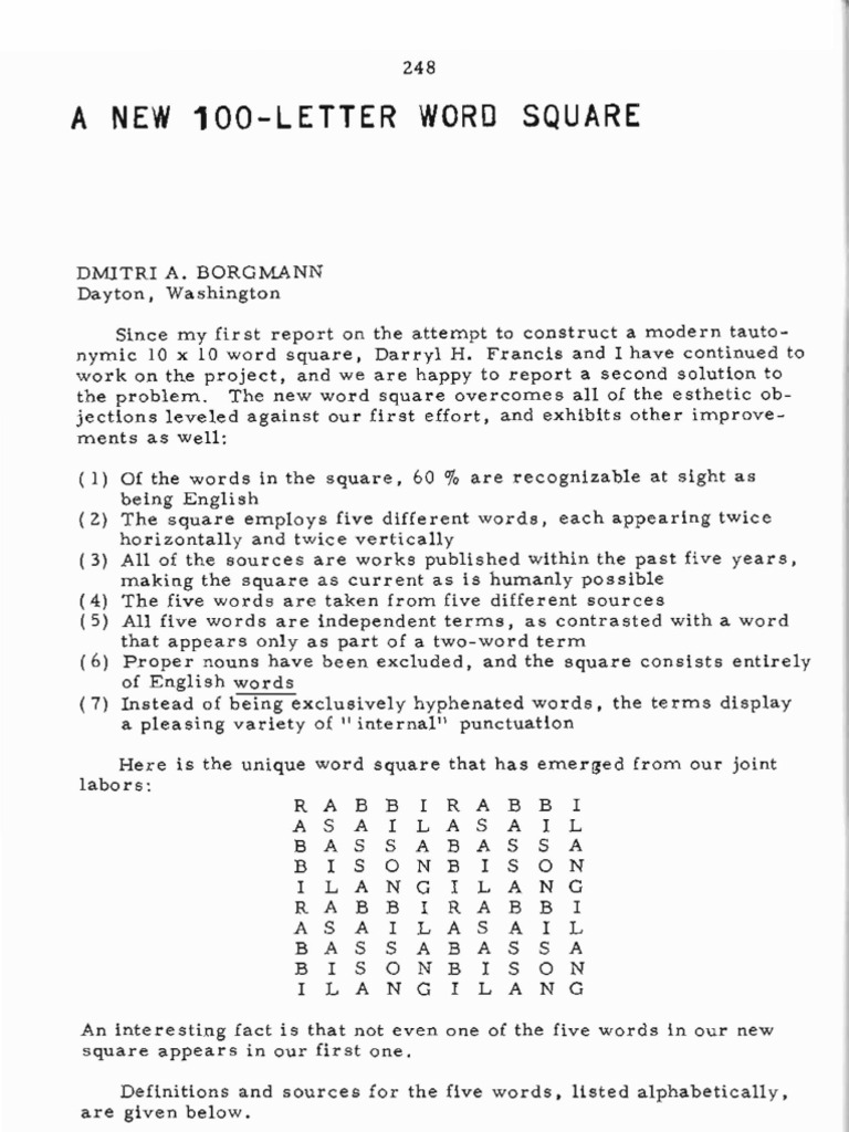 100 Letter Word Square | PDF | Linguistics