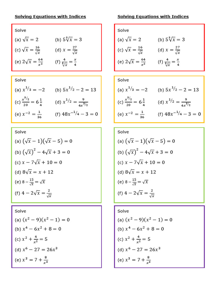 Solving Equations With Indices Practice Strips | PDF