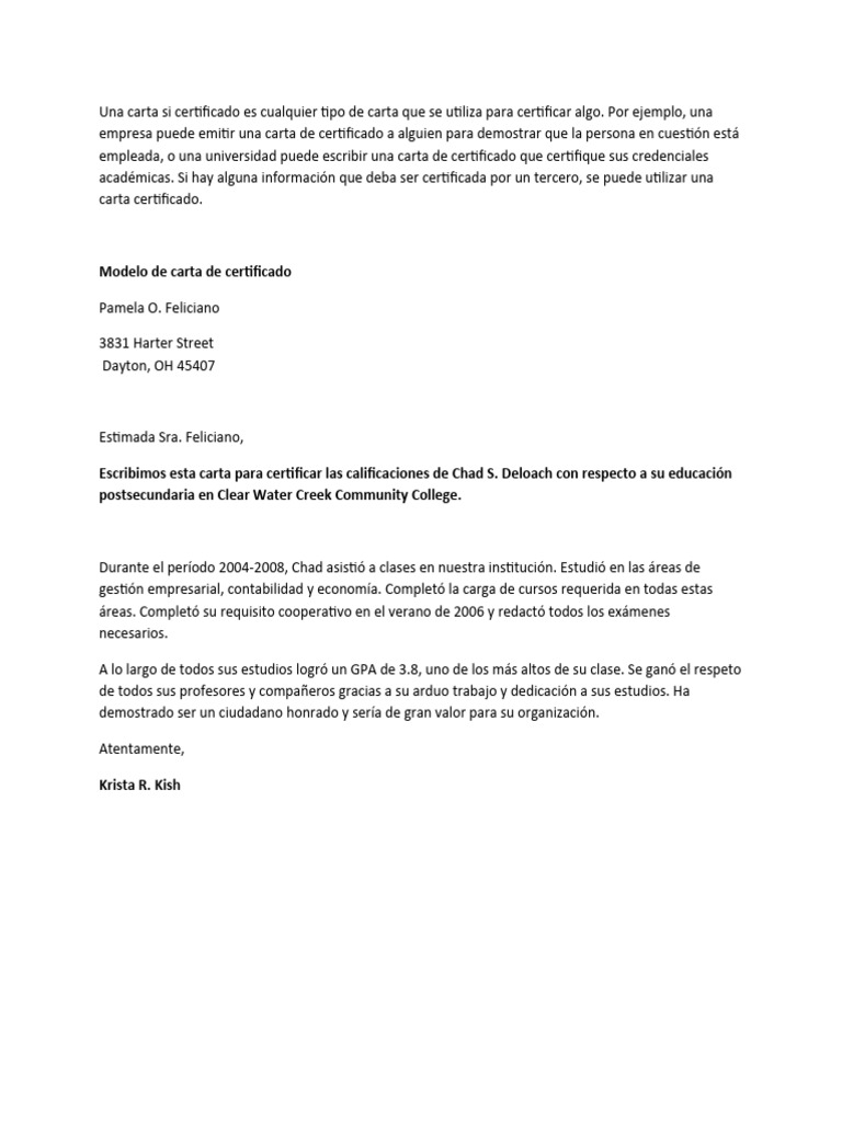 Carta de Certificación | PDF