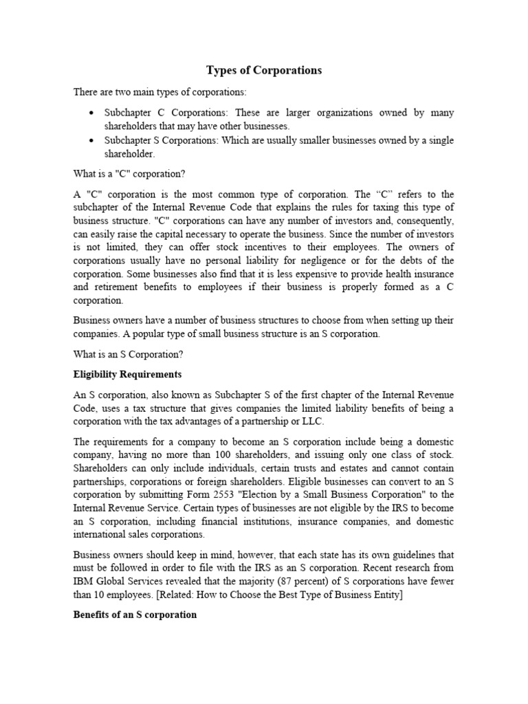 Types of Corporations | PDF | S Corporation | Corporations Types of Corporations | PDF | S Corporation | Corporations