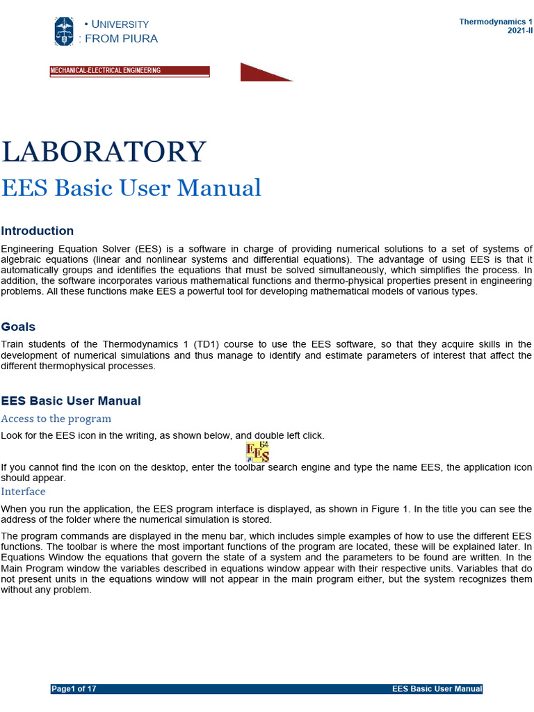 EES Basic User Manual | PDF | Enthalpy | Numerical Analysis