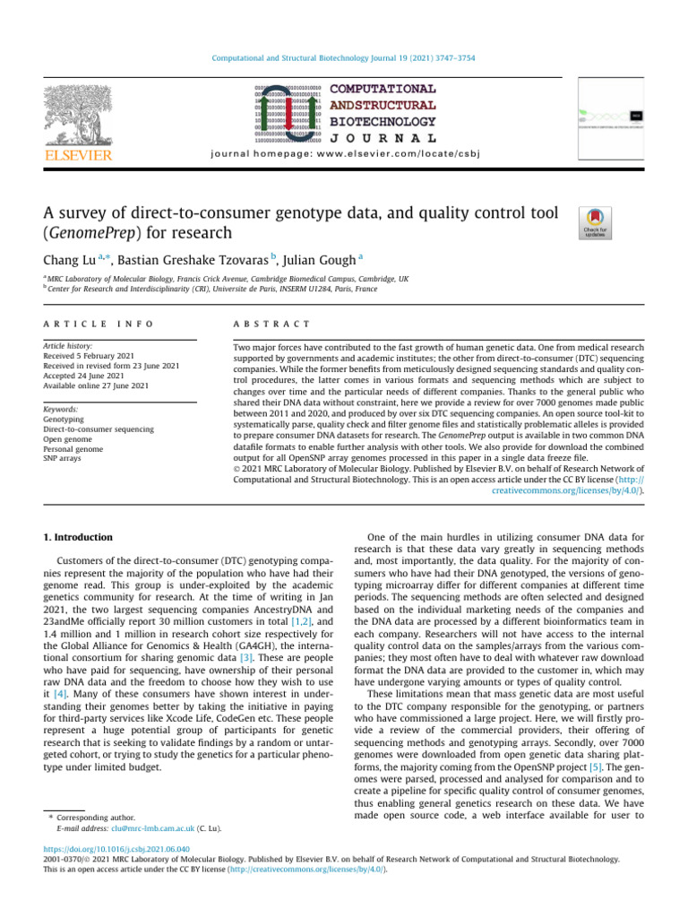 A Survey of Direct-To-Consumer Genotype Data, and Quality Control Tool (GenomePrep) For Research ...
