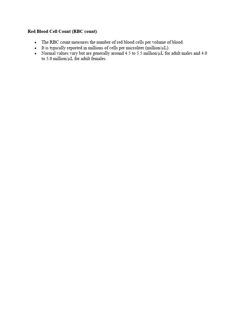 Red Blood Cell Count (RBC Count) | PDF | Science & Mathematics