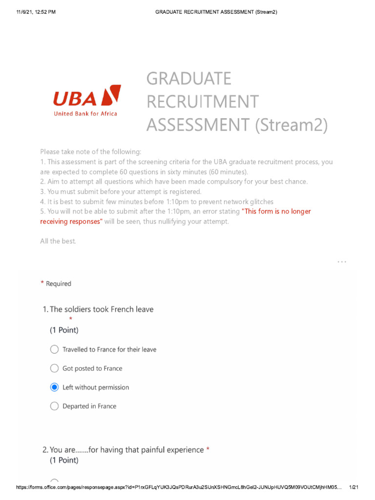 Graduate Recruitment Assessment (Stream2) | PDF