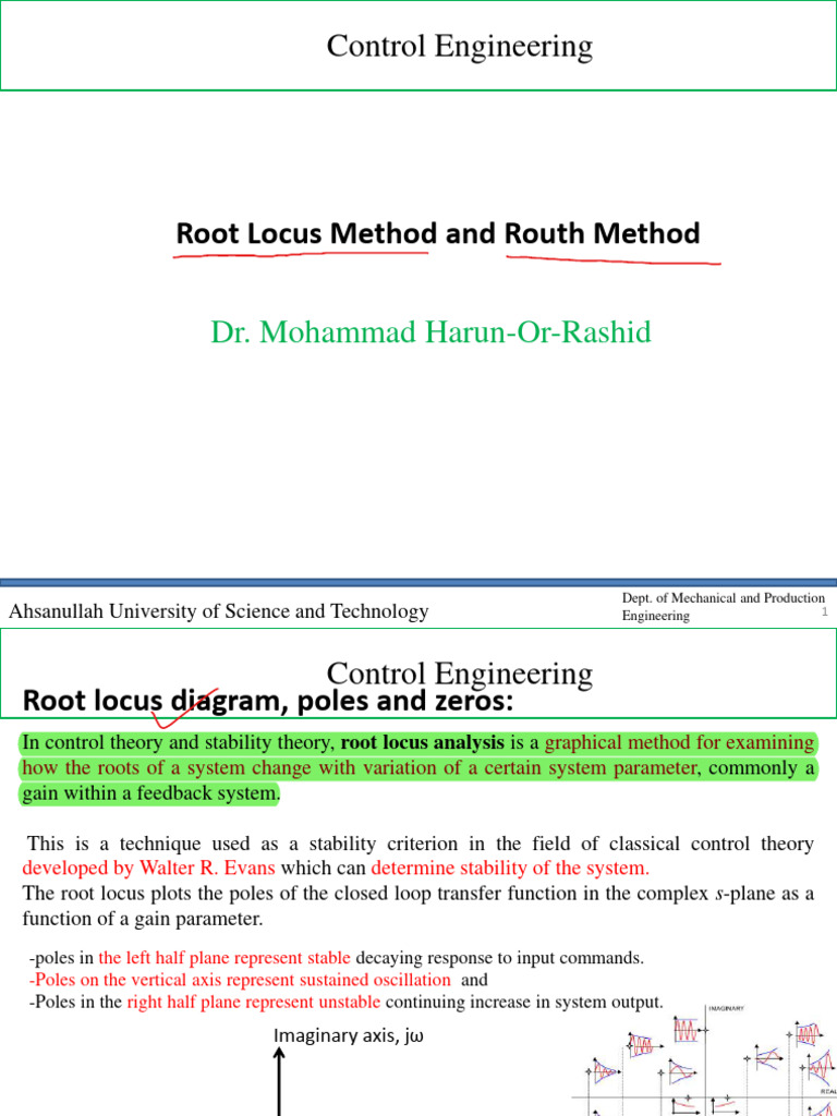 Lecture3 - Root Locus Method and Routh Method - 5w | PDF | Control Theory | Mathematics