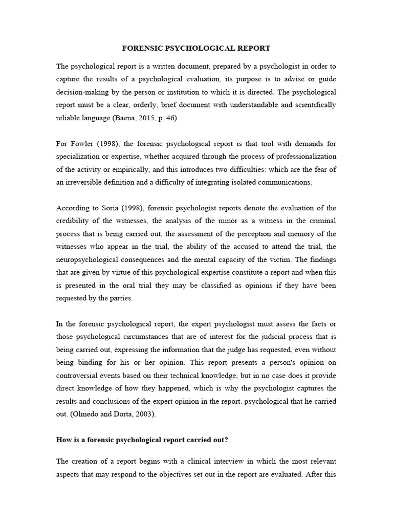 Forensic Psychological Report | PDF | Psychology | Behavioural Sciences