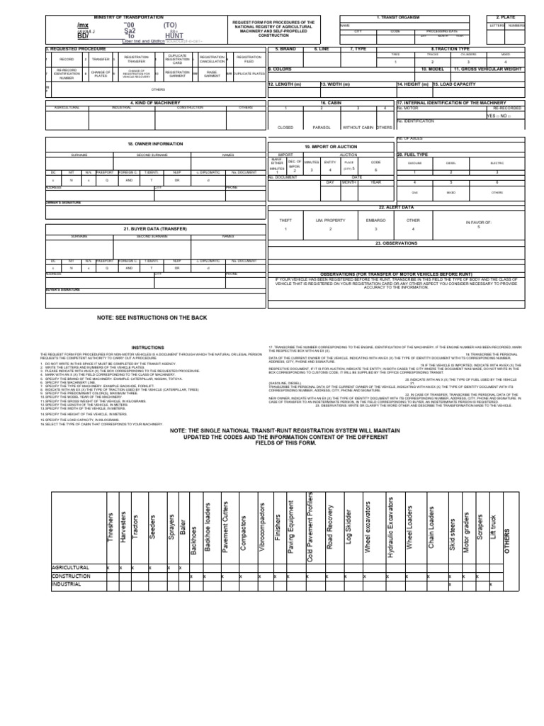 Agricultural Machinery Registration Form | PDF | Loader (Equipment ...