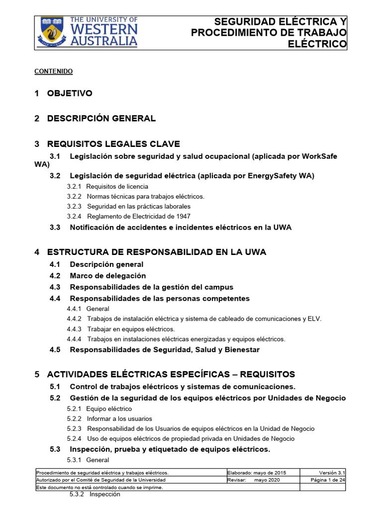 Procedimiento de seguridad eléctrica y trabajos eléctricos v3 1 ...