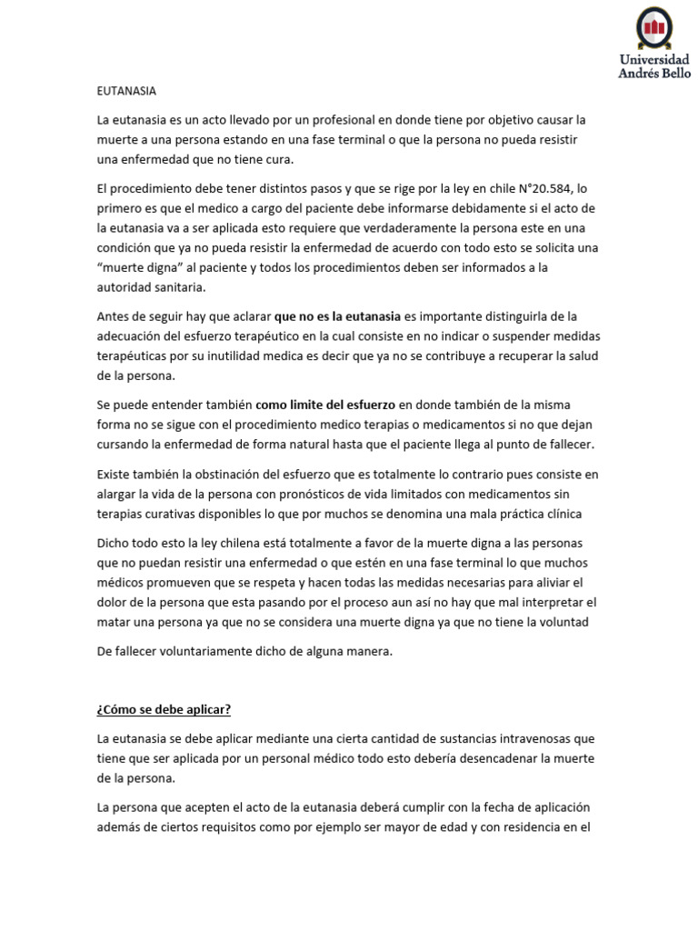 Eutanasia Resumen Vicente Roa | PDF | Medicamentos con receta | Terapia