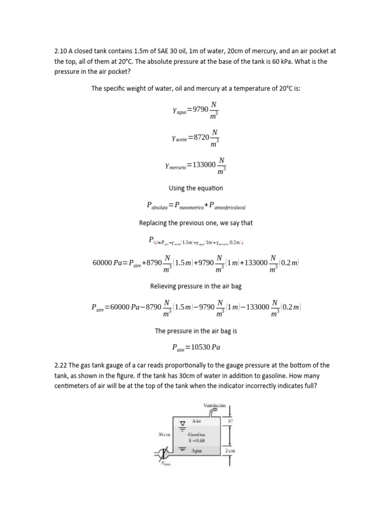 Hydraulic Exercises | PDF | Pressure | Pressure Measurement