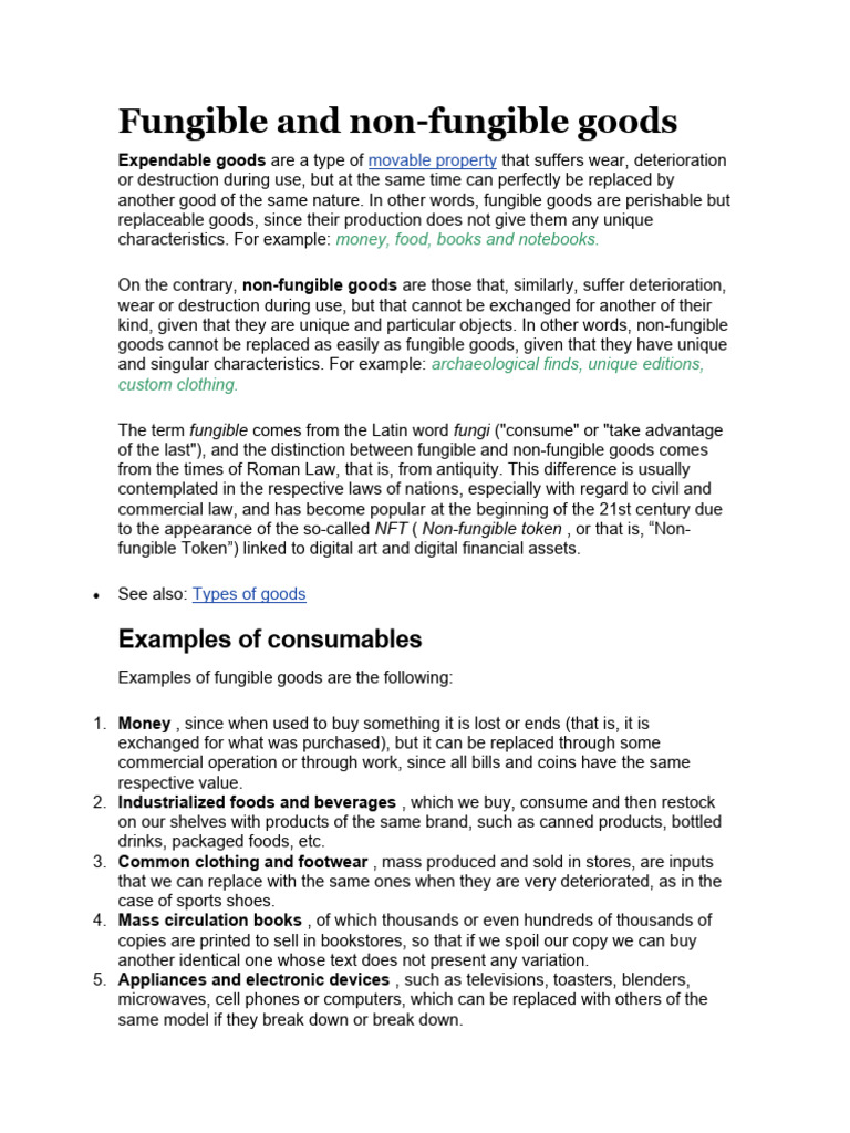 Fungible vs Non-Fungible Goods Explained | PDF | Art