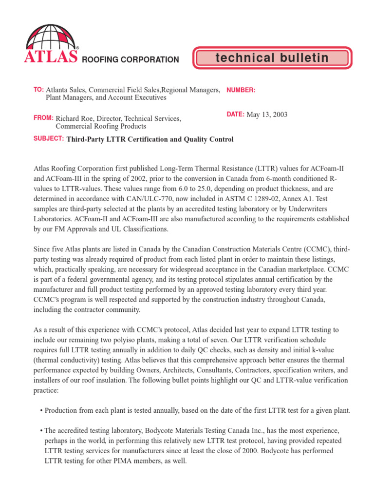 Atals Roofing. AC Foam Techincal Bulletins | PDF | Building Insulation ...