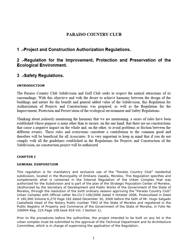 Paraiso Contry Club Construction Regulations | PDF | Road | Fence