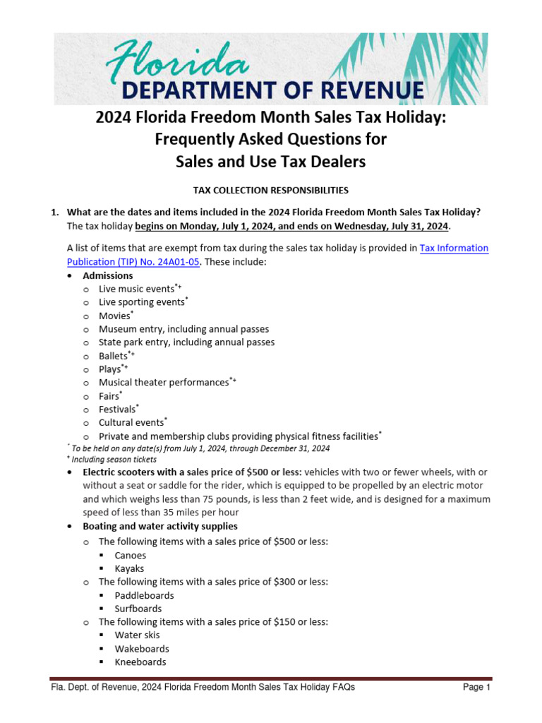 2024 Freedom Month Sales Tax Holiday - External FAQs - Sales and Use ...