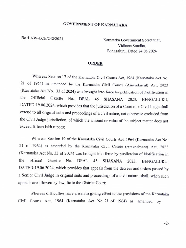 Amendment To Karnataka Civil Courts Act Is Prospective | Download Free ...