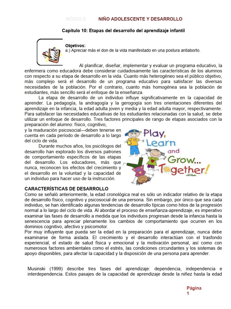 CAPÍTULO 10 - Etapas Del Desarrollo Del Aprendizaje Infantil | PDF | Adultos | Aprendizaje