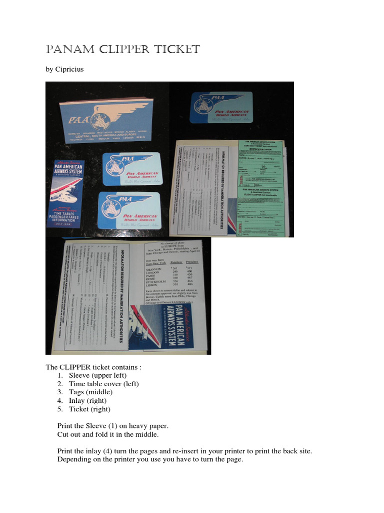 Panam Clipper Ticket | Download Free PDF | Airlines | Aviation