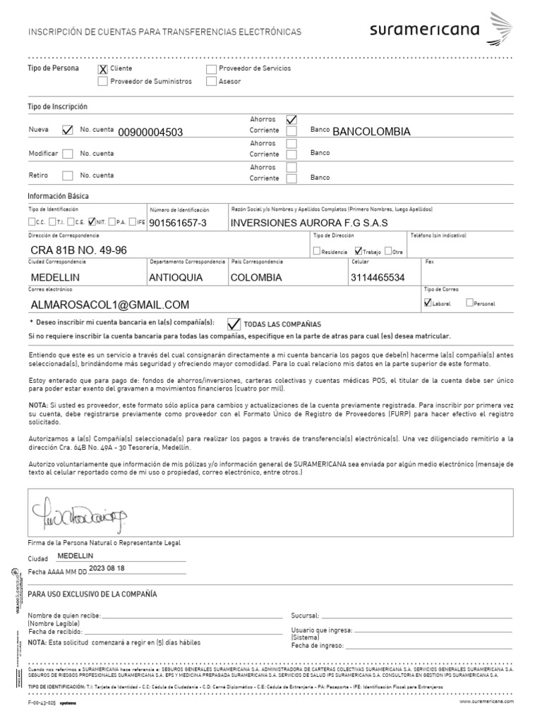 Formato Inscripcion Cuentas | PDF | Documento de identidad | Bancos