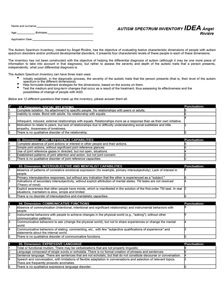 Autism Spectrum Inventory Assessment | PDF | Autism Spectrum | Asperger ...