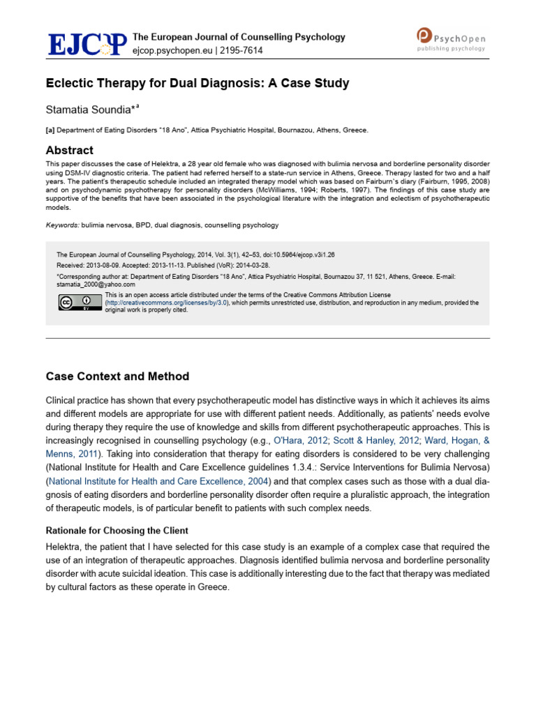 Eclectic Therapy For Dual Diagnosis - A Case Study | PDF | Psychotherapy | Borderline ...