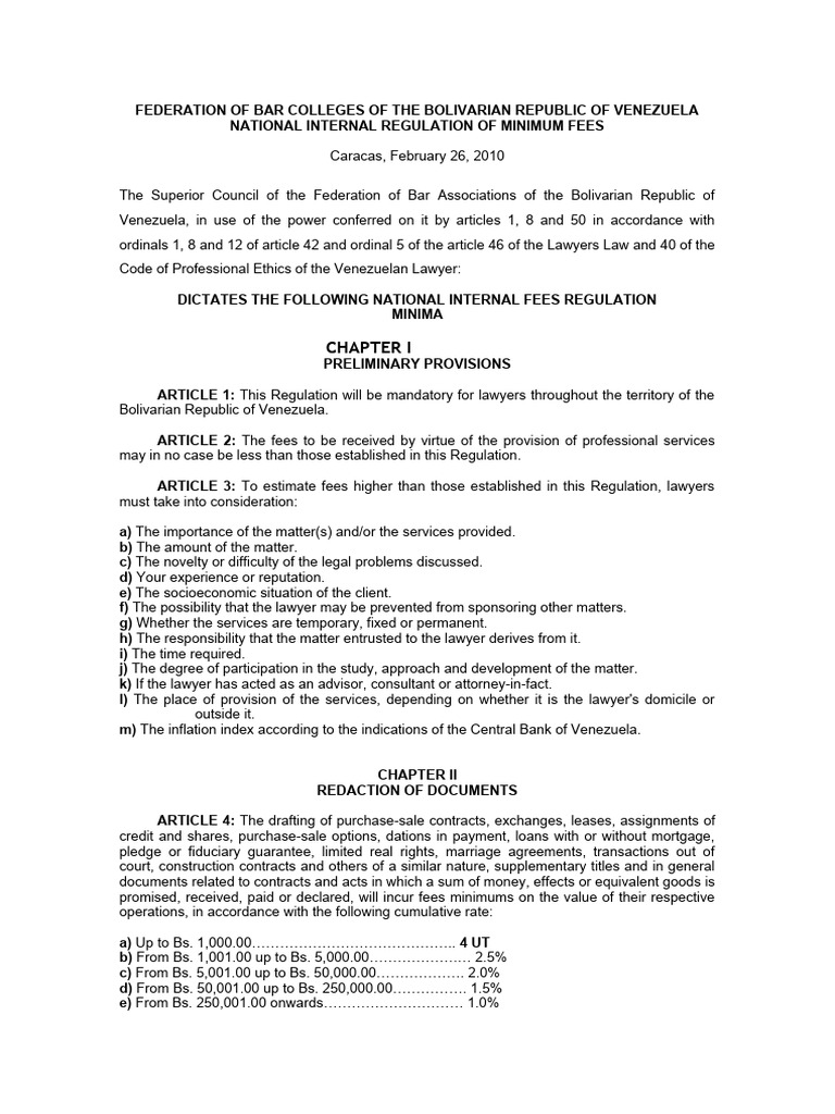 Venezuela Bar Association Fee Regulations | PDF | Lawyer | Salary