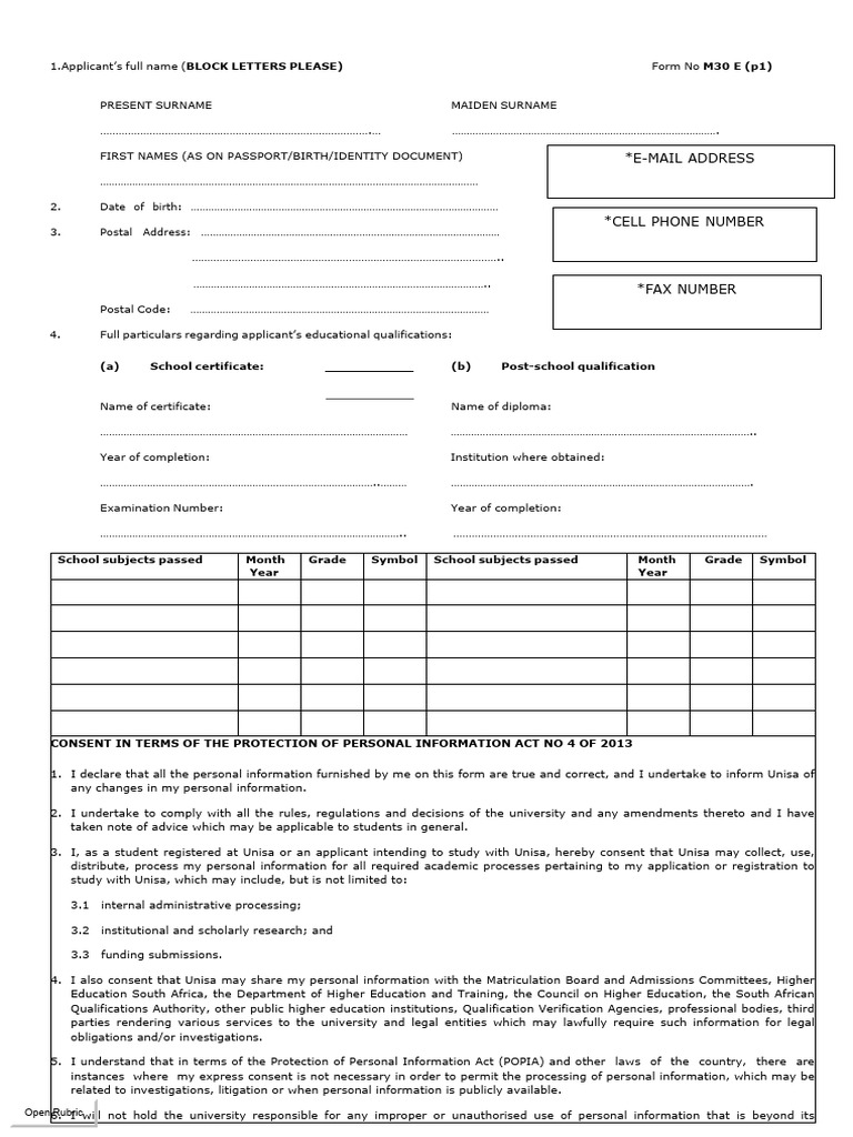 Unisa Exemption Certificate Application Form | PDF