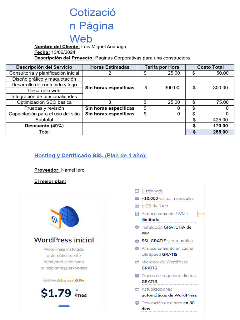 Cotizacion Página Web | PDF