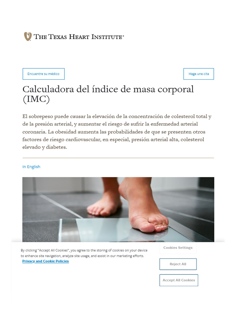 Calculadora Del Índice de Masa Corporal (IMC) - The Texas Heart Institute® | PDF | Índice de ...