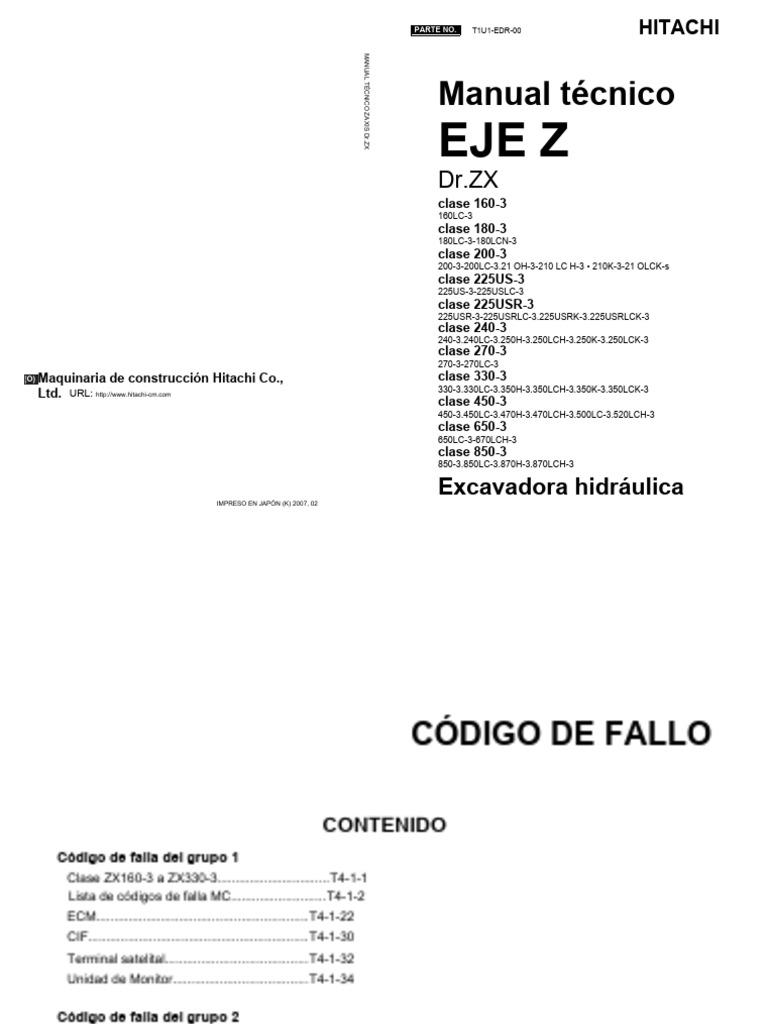 Lista de códigos de falla de Hitachi ZX-3 PDF | Descargar gratis PDF | Bomba | Realimentación