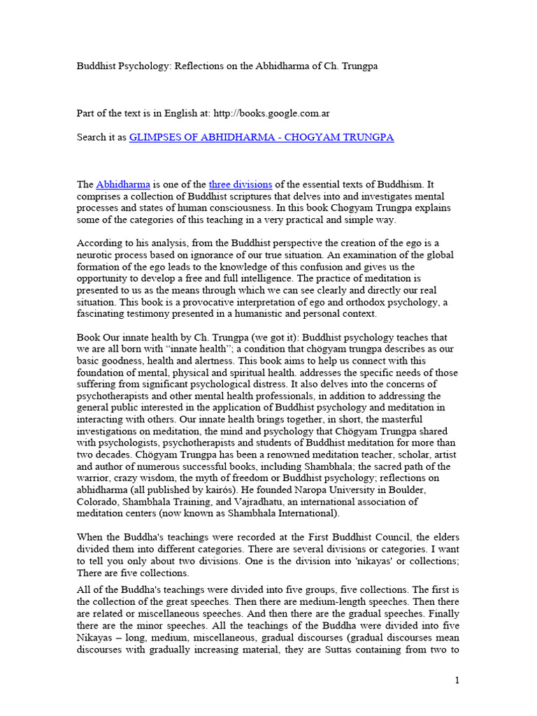 Abhidharma Buddhist Psychology | PDF | Mind | Thought