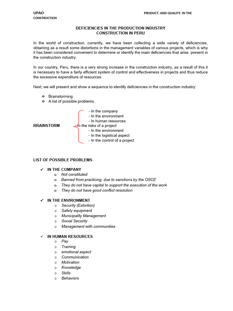 Deficiencies in The Construction Industry | PDF | Risk | Human Resources
