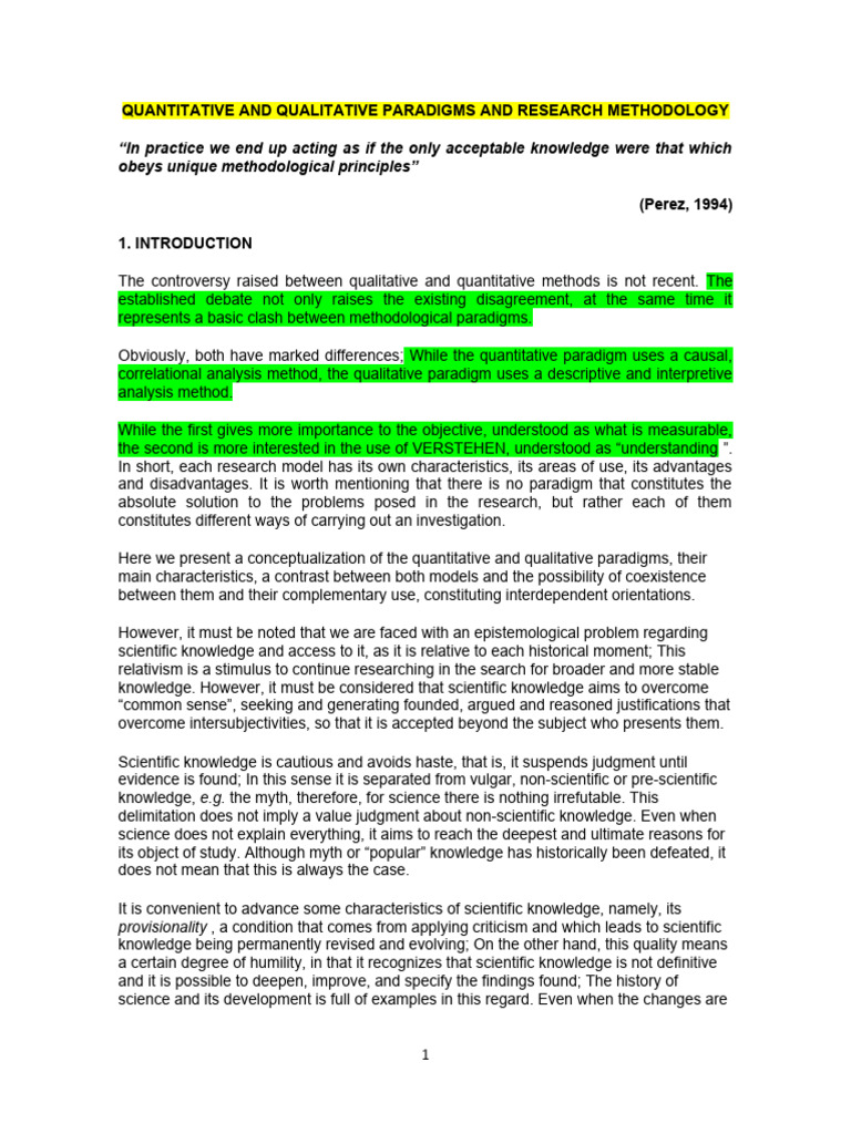 Quantitative and Qualitative Paradigms and Research Methodology | PDF ...