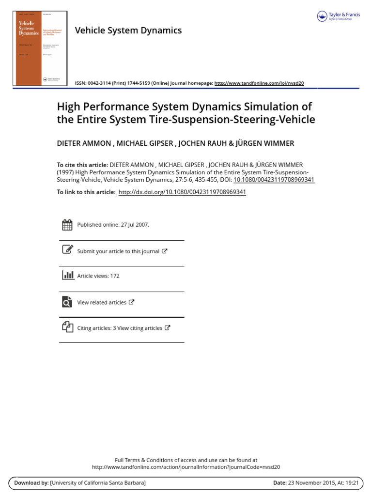 High Performance System Dynamics Simulation of The Entire System Tire ...