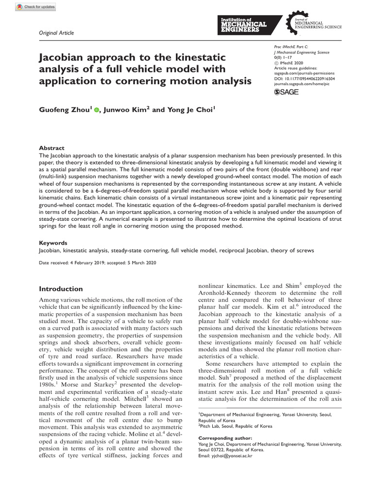 Jacobian Approach To The Kinestatic Analysis of A Full Vehicle Model With Application To ...