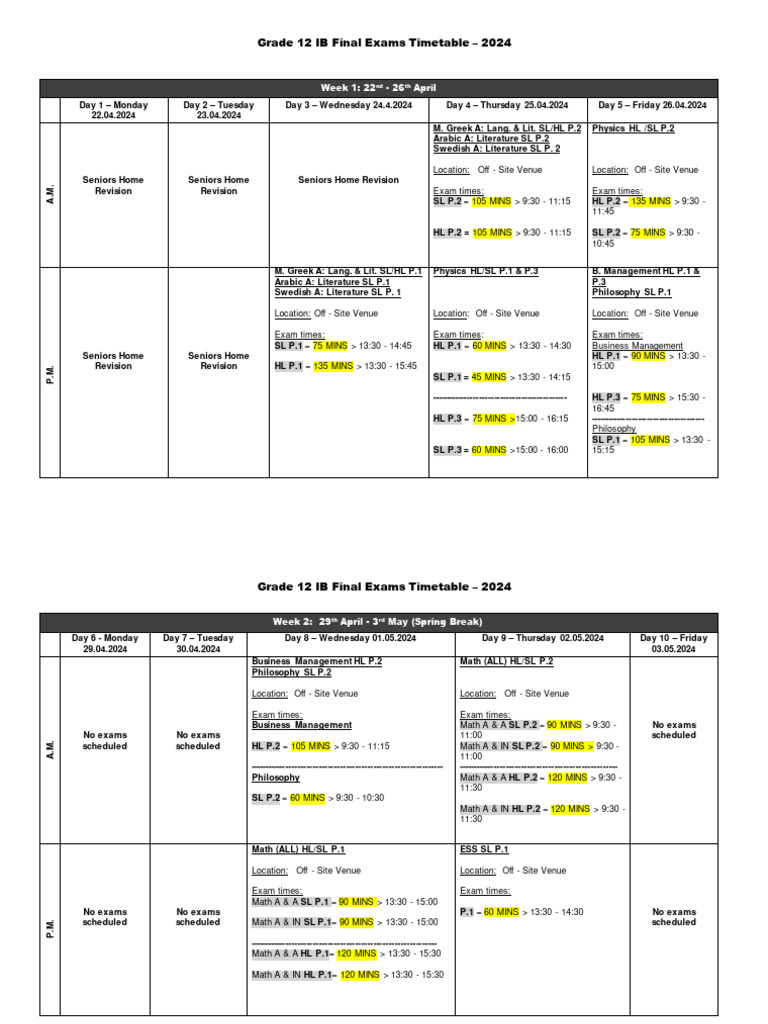 IB Final Exams Schedule 2024 - Students 21.03.2024 | PDF | Secondary ...