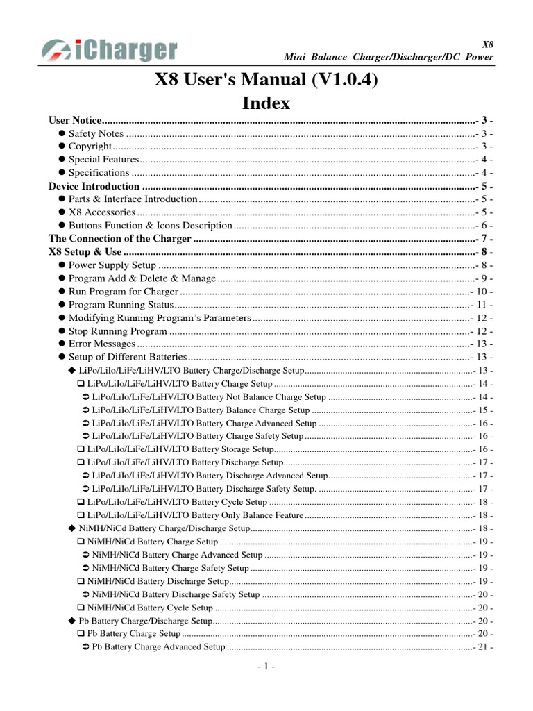 X8 Users Manual en | PDF | Battery Charger | Lithium Ion Battery
