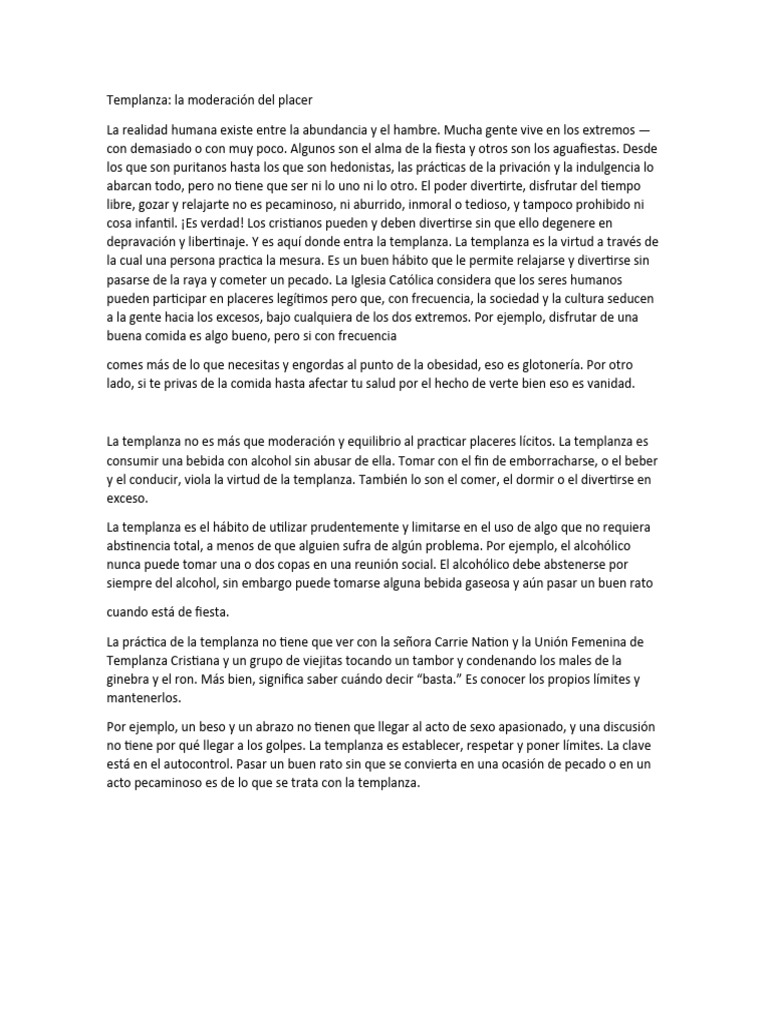 Templanza | PDF | Placer