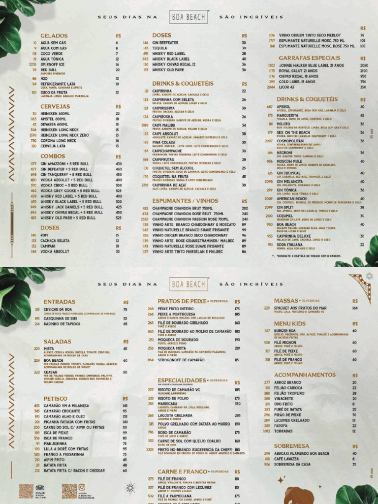 Boa Beach - Cardápio - 2024 | PDF