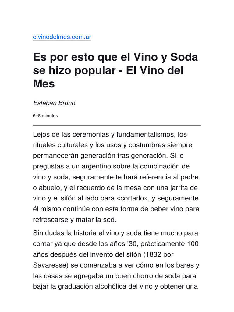 Es Por Esto Que El Vino y Soda Se Hizo Popular - El Vino Del Mes | PDF ...