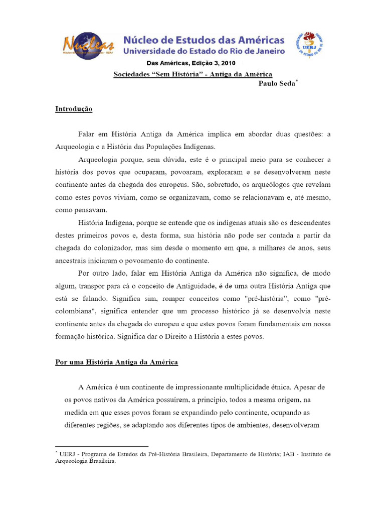 Sociedades Sem Historia - Antiga Da America Paulo Seda - PDF Download Gratis | PDF