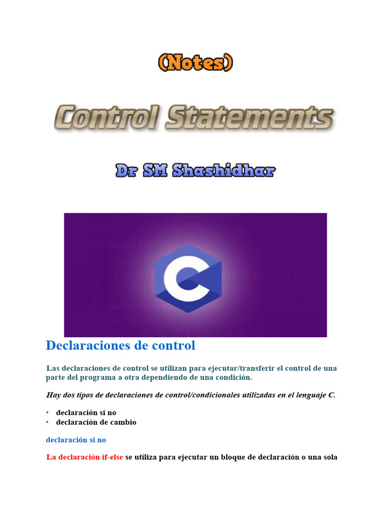 Notas de Declaraciones de Control de Programación en C | PDF | Programación de computadoras ...