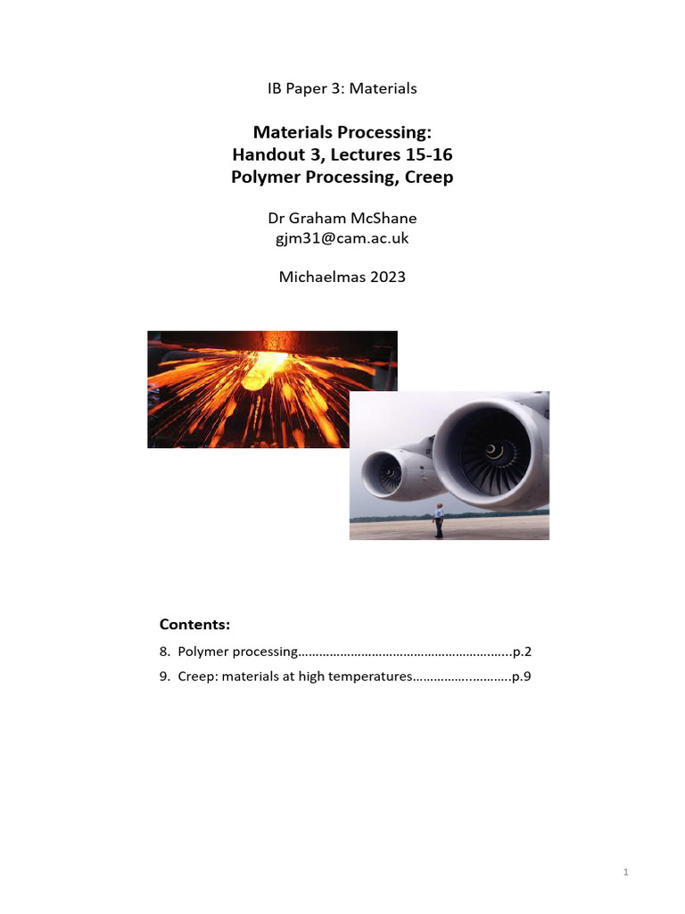 Handout 3 - Lectures 15-16 - Polymers, Creep - Filled - 2023 | PDF | Creep (Deformation) | Polymers