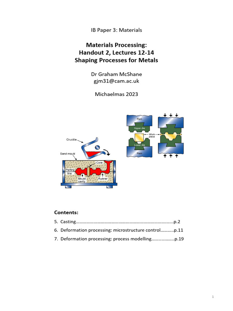 Handout 2 - Lectures 12-14 - Shaping Processes - Filled - 2023 | PDF ...