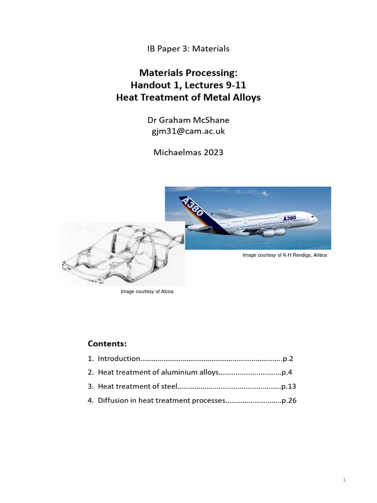 Handout 1 - Lectures 9-11 - Heat Treatment - Filled - 2023 | PDF | Heat Treating | Alloy