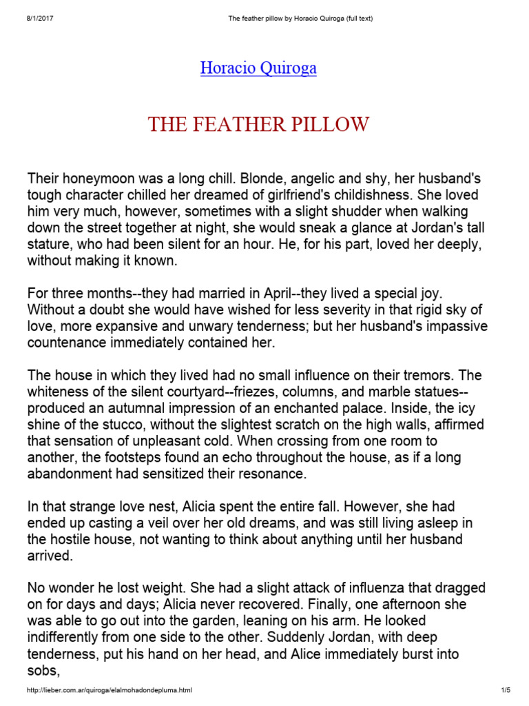 The Feather Pillow by Horacio Quiroga (Full Text) | PDF