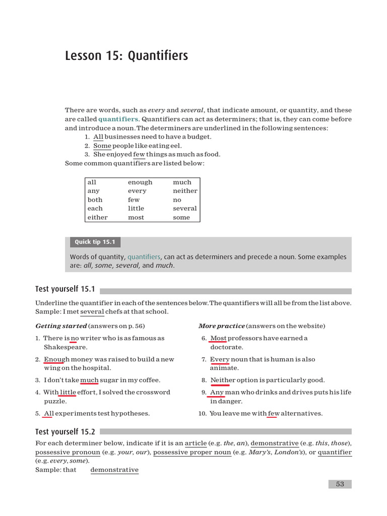 Quantifiers Reading - Completed | PDF | Noun | Pronoun