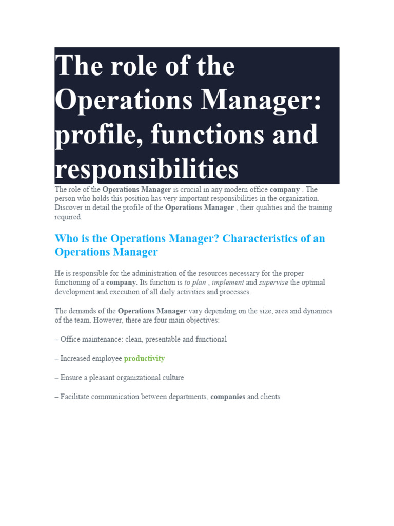 The Role of The Operations Manager | PDF | Logistics | Supply Chain