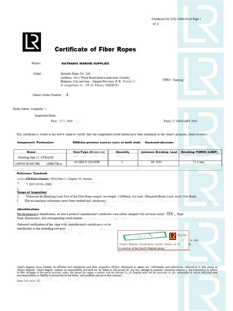 MOORING ROOP Certifcate ..-1-1 | PDF | Rope